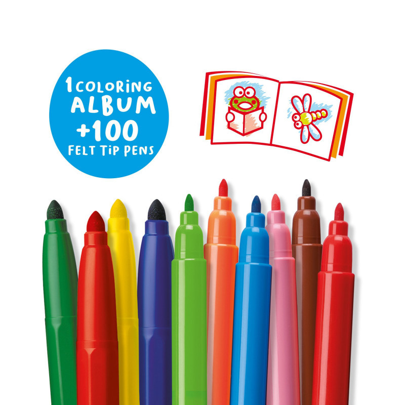 100 Felt Tip Pens Box + Album COLOR KITS CARIOCA