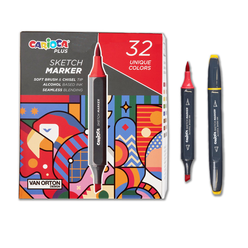 CARIOCA Plus Sketch Marker Hard Box Assorted Colors - 32 Pcs Sketch...