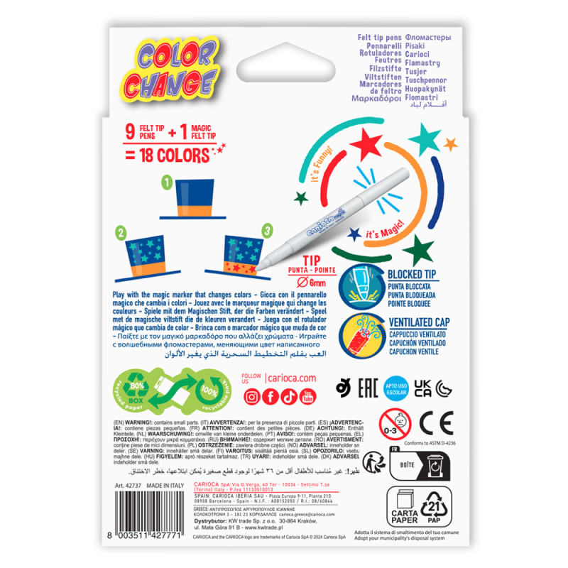 Magic Felt Tip Pens Color Change - 10 Pcs MAGIC CARIOCA