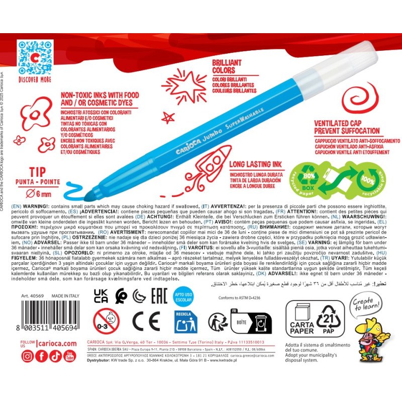 Maxi Tip Felt Tip Pens Jumbo - 12 Pcs CLASSIC CARIOCA